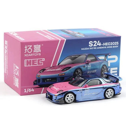 POP RACE 1/64 RE-Amemiya Mazda RX-7 Blue/Pink Chrome S24-HEC2025 ...